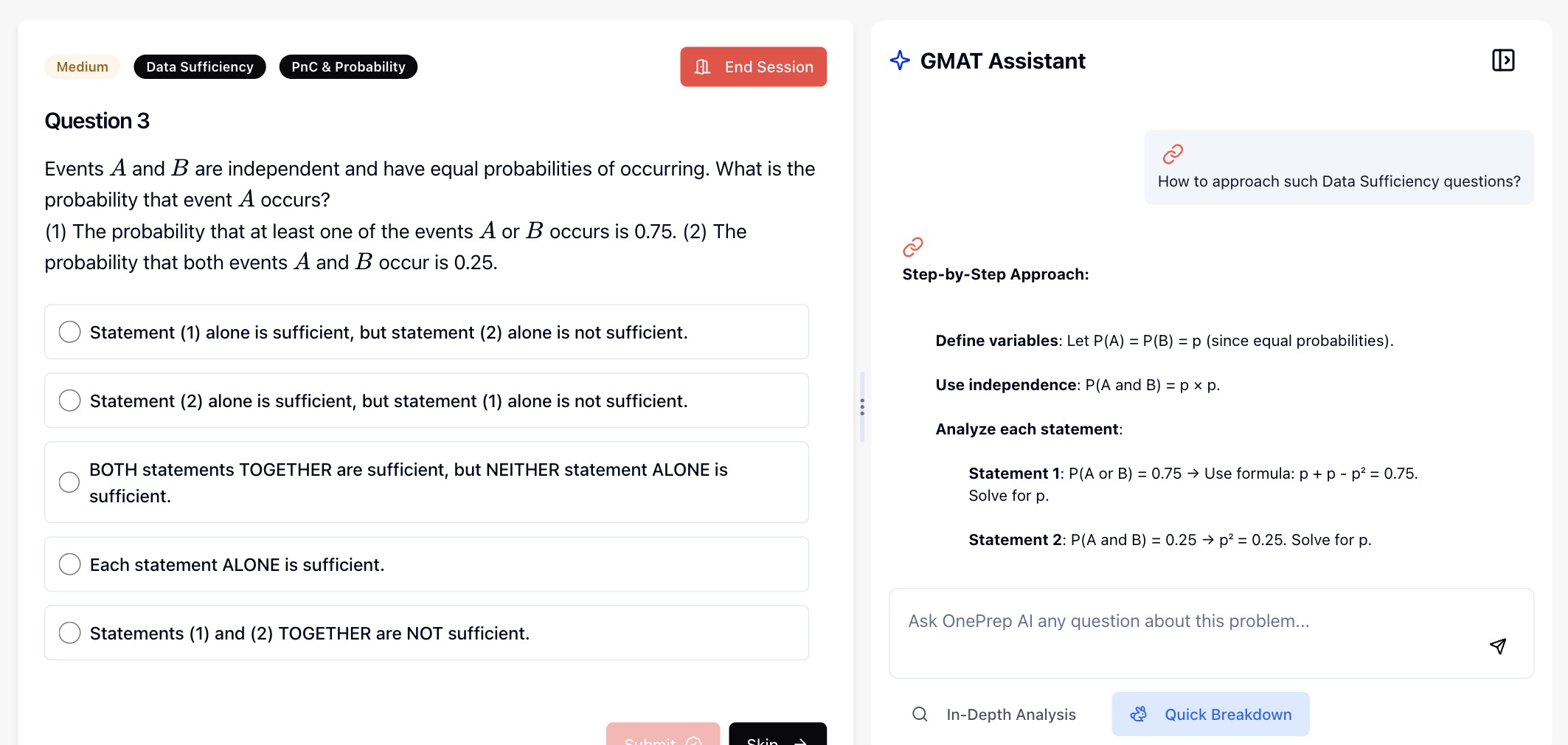 OnePrep — Free AI-Powered GMAT Practice